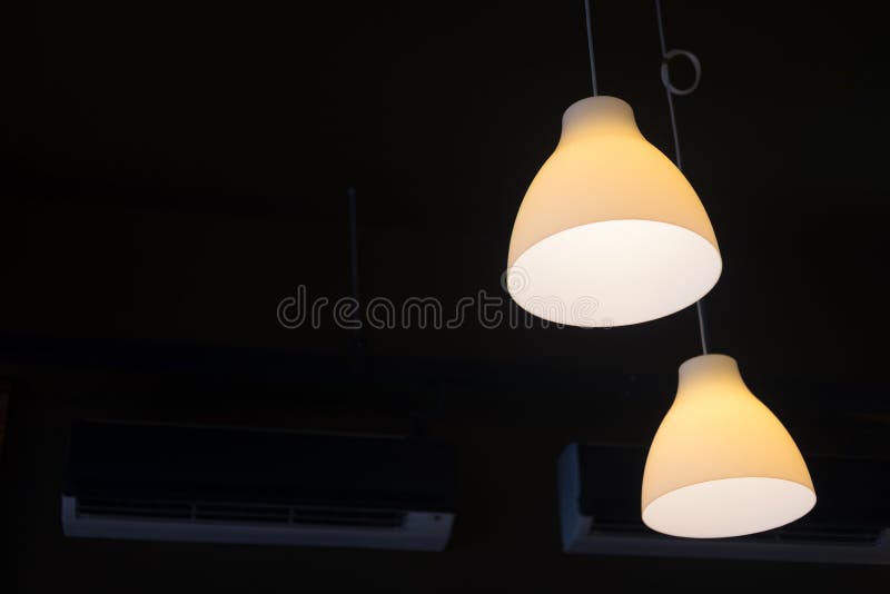 Light Bulb Lamp Hanging in Dark Room Stock Photo - Image of decorate ...