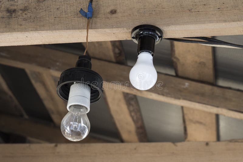 The Two Light Bulbs Hanging Stock Photo - Image of bulb, bright: 92118818