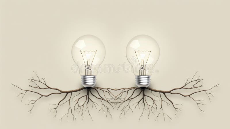 Two Light Bulbs with Intertwined Roots Symbolizing Connection and ...