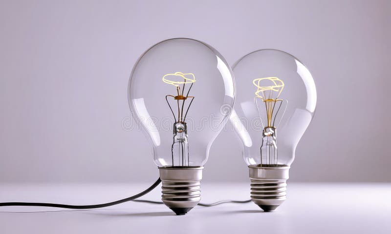 Two Light Bulbs with One Light Bulb Turned To the Other Stock ...