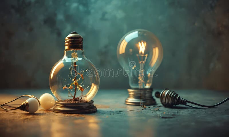 Two Light Bulbs, One with Glass Casing and the Other with Metal Casing ...