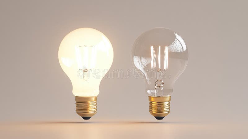 Two Light Bulbs, One Illuminated, on Neutral Background, Showcasing ...