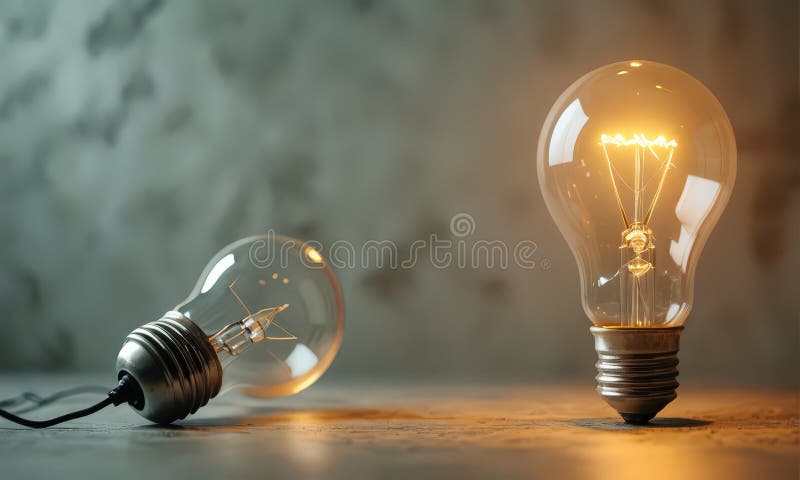 Two Light Bulbs, One Upright and One Lying on Its Side, are Illuminated ...
