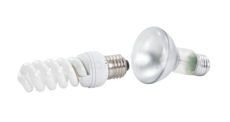 Two Light Bulbs on a White Background Stock Photo - Image of filament ...