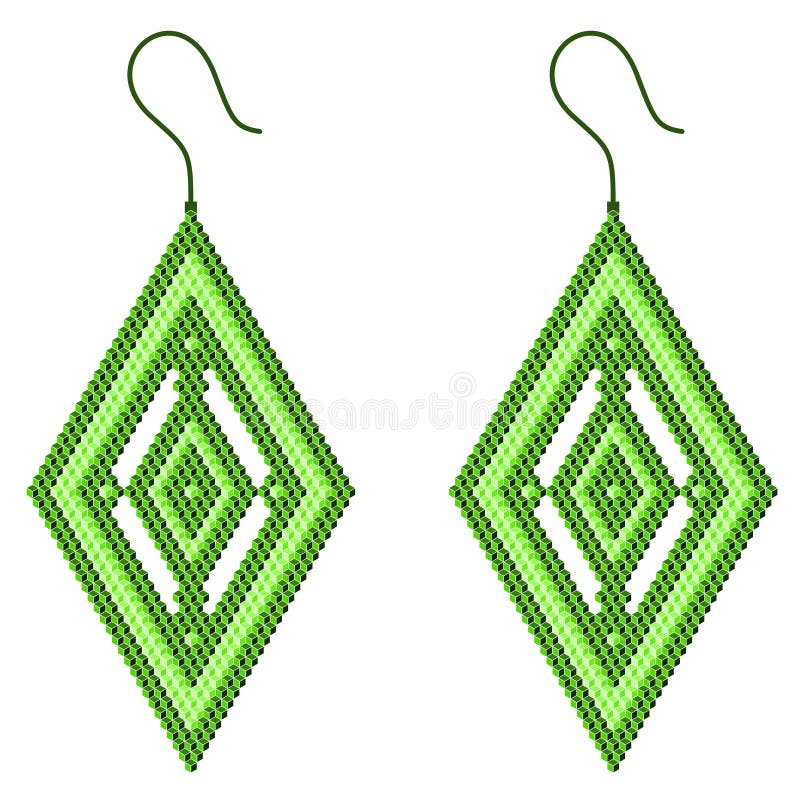 Two Light and Dark Green Rhombus-shaped Earrings with a Gap Stock ...