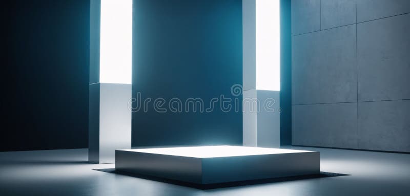 Two Light Pillars Stand in the Dark. a Room for Presentations Stock ...