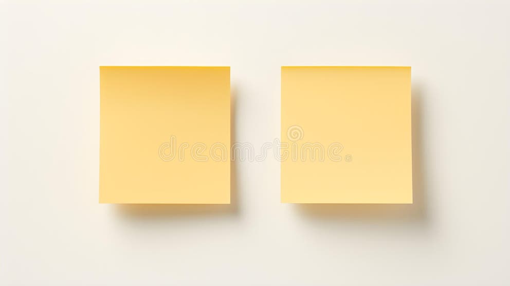 Two Light Yellow Square Paper Notes on a White Background ...