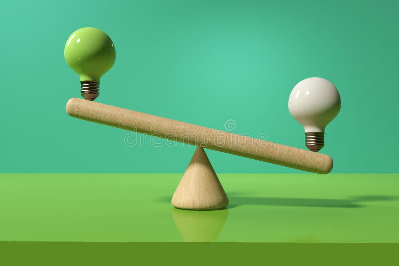 Two Lightbulbs on a Seesaw - 3D Stock Illustration - Illustration of ...