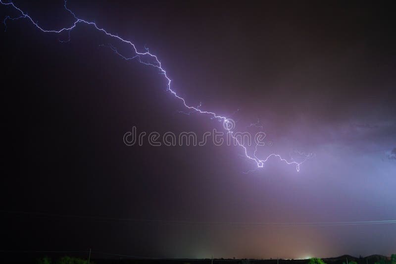 Two Lightning Strikes from the Sky Above Trees on a Dark Night Stock ...