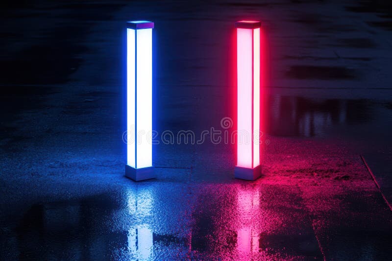 Two Lights Illuminate the Ground in a Dark Setting, Creating a Distinct ...