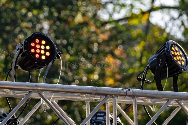Two Lights are on a Metal Structure Stock Photo - Image of technology ...