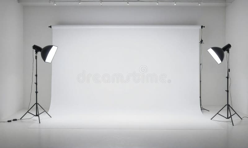 Two Lights are Set Up in a Studio with a White Backdrop Stock Photo ...