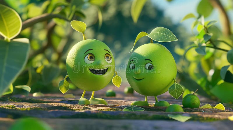 Two Lime Characters Chatting on a Branch Stock Illustration ...