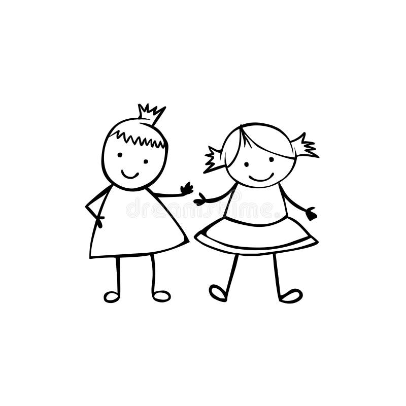 Two Linear Girls. Vector in Children`s Style Stock Vector ...