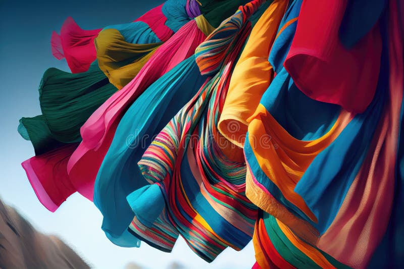 Two Lines of Colorful Clothes Fluttering in the Breeze Stock ...
