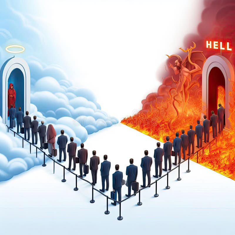 Two Lines, One for Heaven and One for Hell. Stock Illustration ...