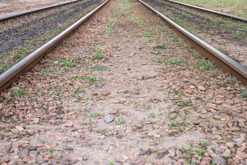 Two Lines of Vintage Railway Tracks, Go into the Distance. Horizontal ...