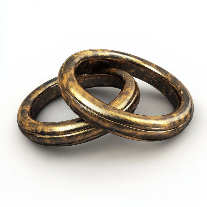 Two Linked Bronze Rings on Light Background Showcasing Texture and ...