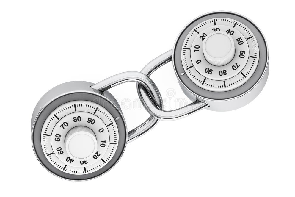 Two Linked Padlocks with Combination Lock. 3d Rendering Stock ...