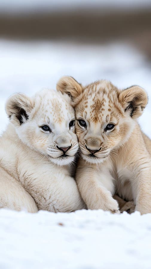 Two Lion Cubs Sitting on Top of a Rock Stock Photo - Image of rock ...