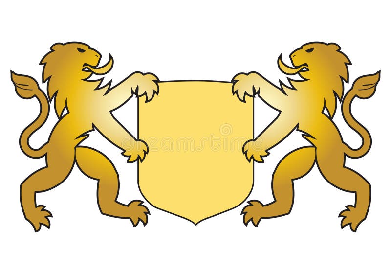 Two lion hold shield stock illustration. Illustration of symbol - 17718211