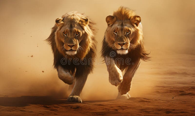 Two Lioness Running on Ground Stock Image - Image of predator ...