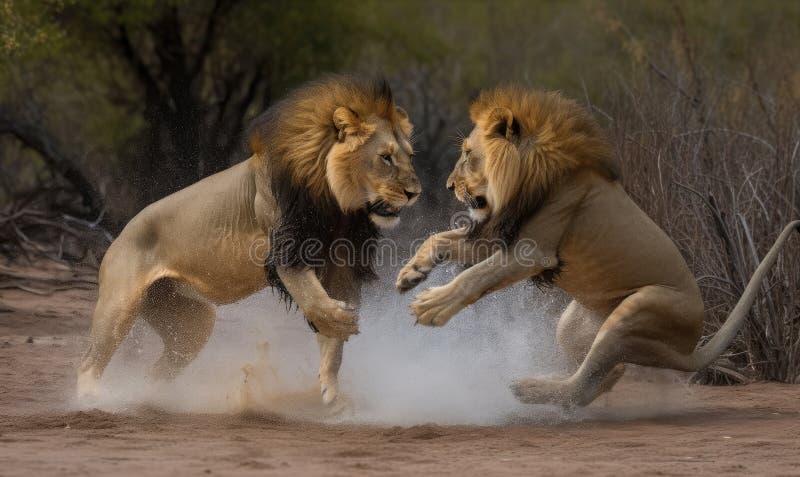 Two Lions Fight on Safari in Africa Stock Illustration - Illustration ...