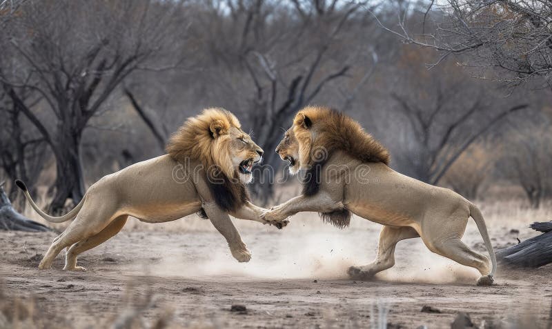 Two Lions Fight on Safari in Africa Stock Illustration - Illustration ... Two Lions Fight on Safari in Africa Stock Illustration - Illustration ...