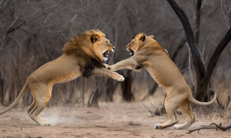 A Fight between Two Lions Over Prey Creating Using Generative AI Tools ...