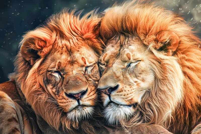 Two Lions are Hugging Each Other Stock Image - Image of closeup, mouth ...