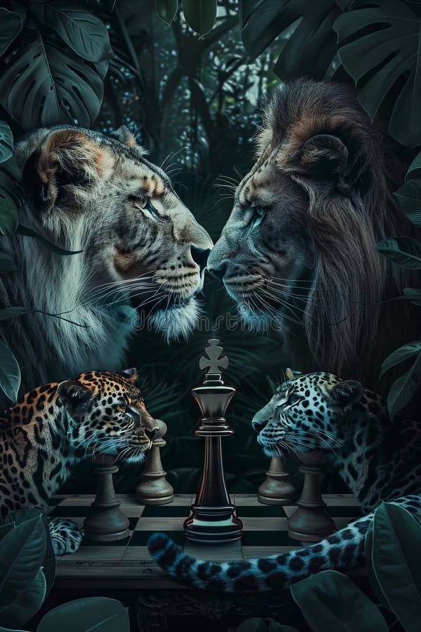 Two Lions Playing Chess in the Jungle Stock Photo - Image of lions ...