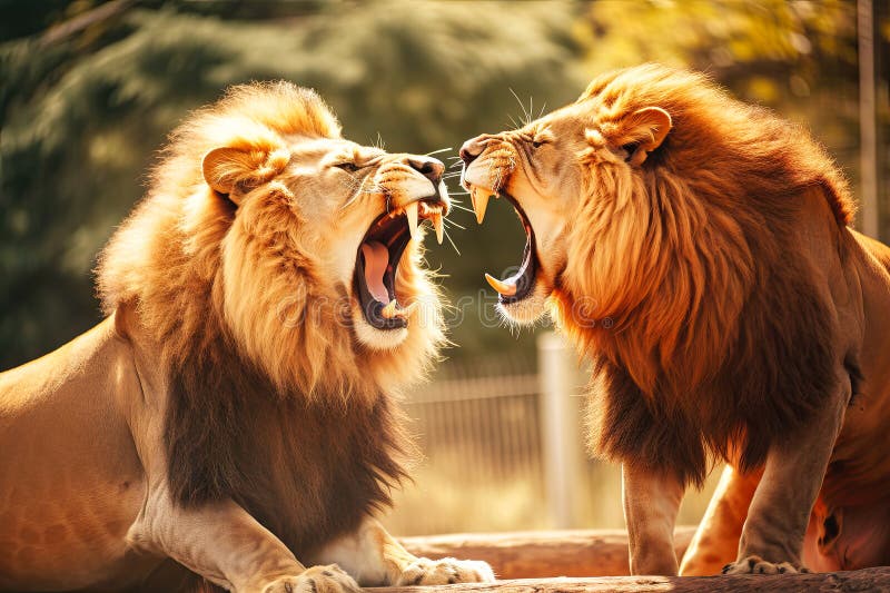 Two Lions Standing Side by Side Stock Photo - Image of couple, feline ...