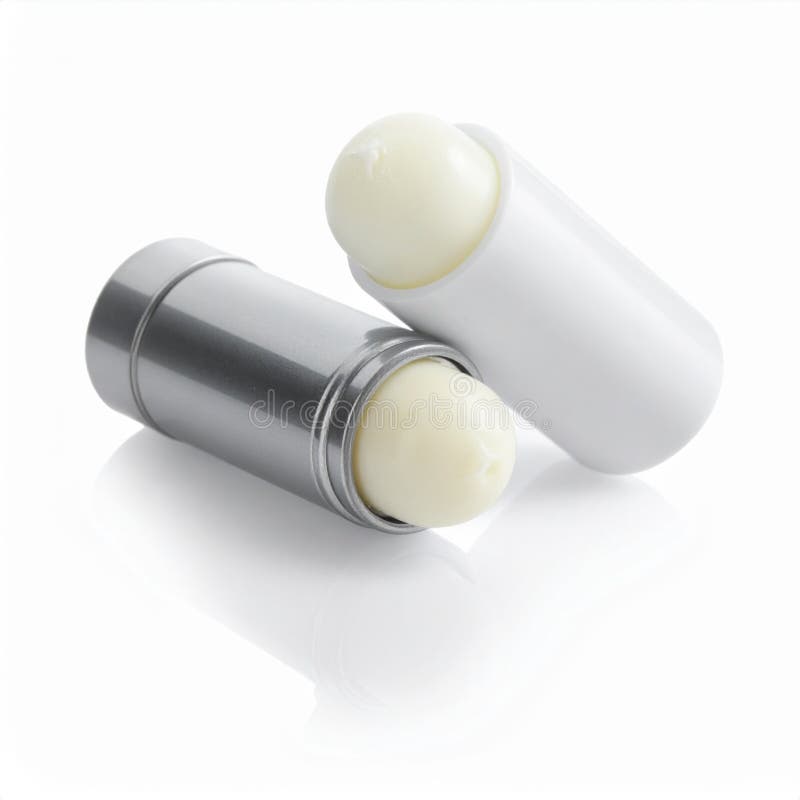 Two Lip Balms in Silver and White Tubes on White Background Stock ...