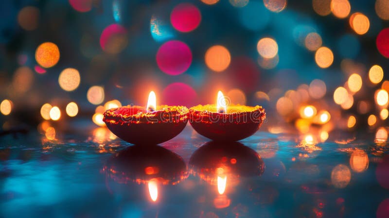 Two Lit Candles in a Blue Background Stock Illustration - Illustration ...