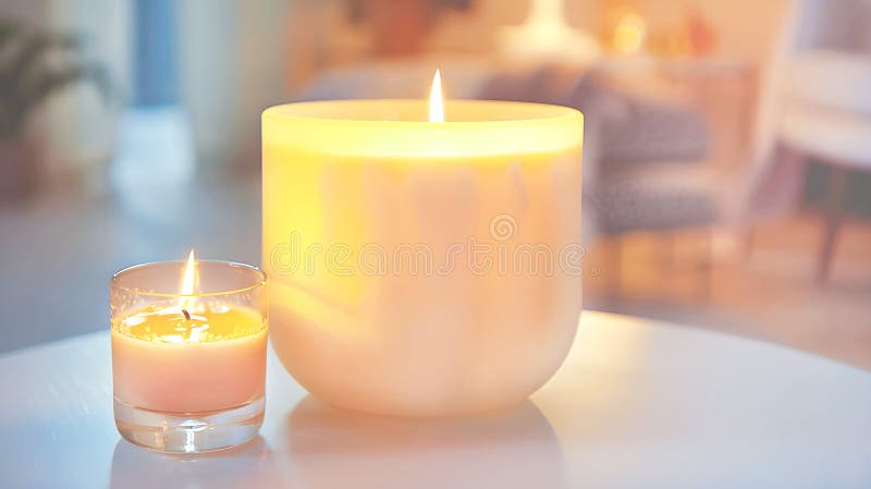 Two Lit Candles Stand on a Table. the Soft Glow of the Candles Creates ...