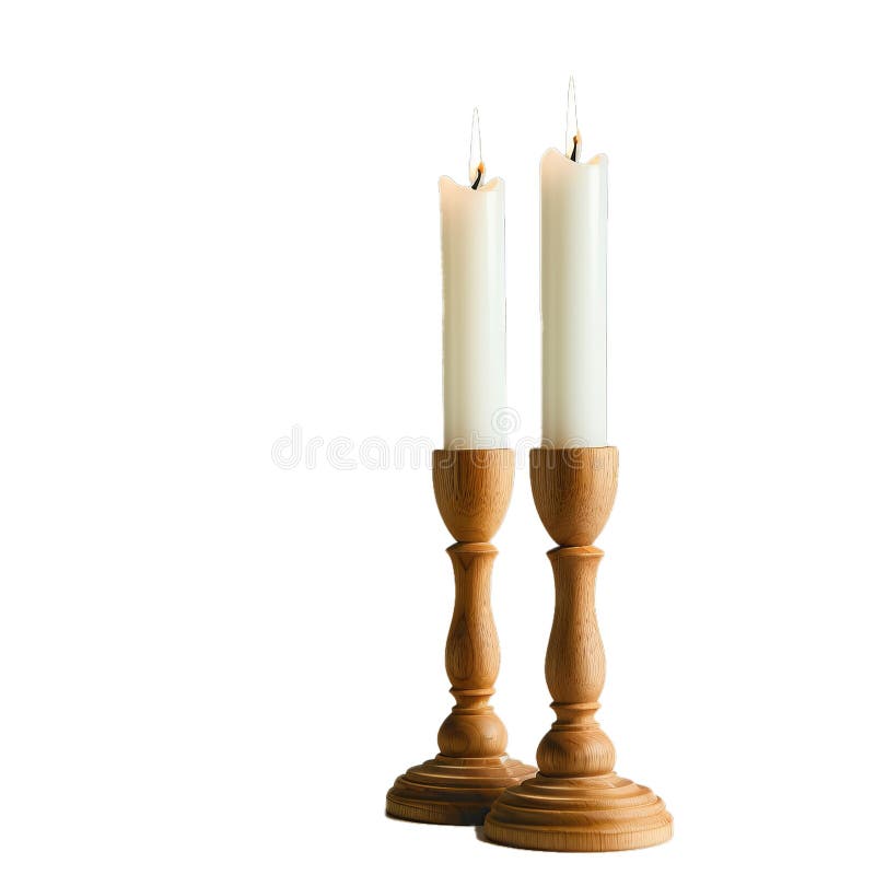 Elegant Candles on Wooden Candlesticks with Transparent Background ...