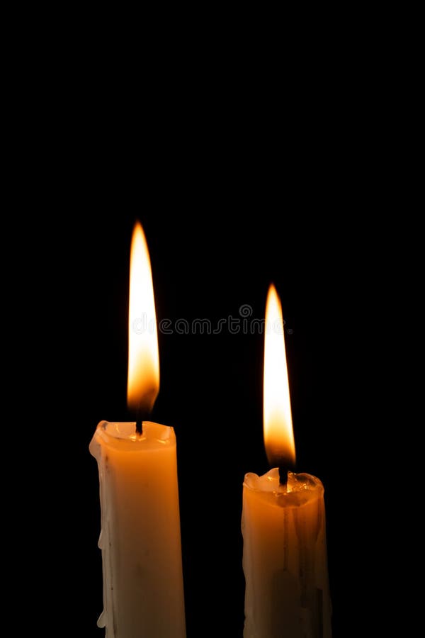 Two Lit White Candles with Copy Space on Black Background Stock Image ...