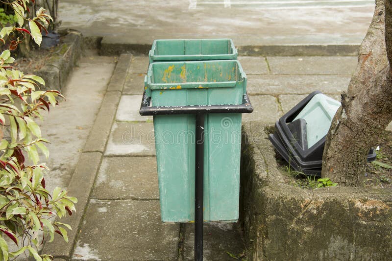 Two Litter Boxes Installed in the Garden of a School Stock Photo ...