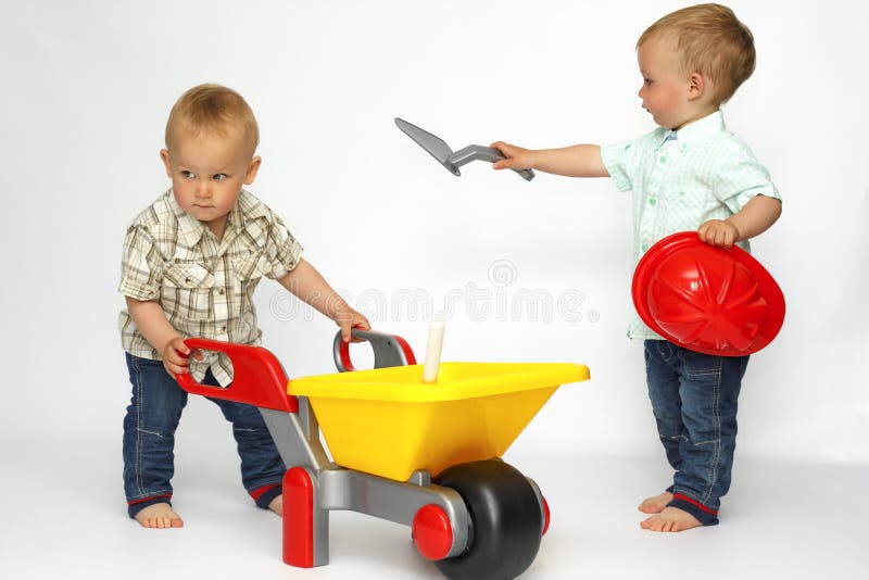 Two Little Boy Play Builders Stock Image - Image of colorful, infant ...