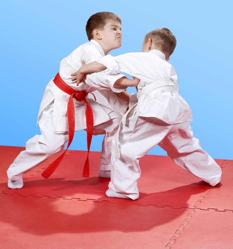 Two Little Boys are Training Judo Sparring Stock Photo - Image of ...