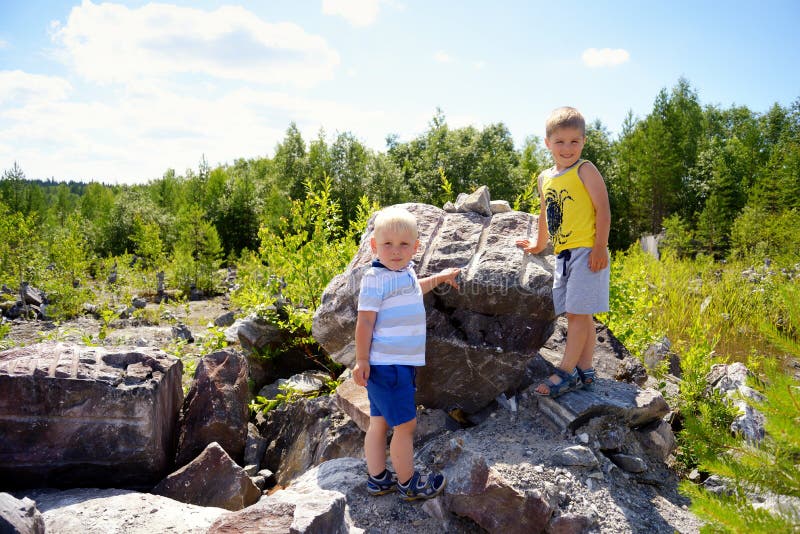 Two Little Brothers Play Outdoors Stock Image - Image of people ...