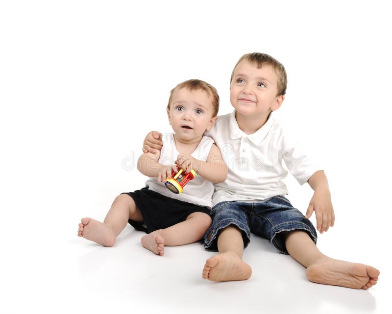 Two Little Brothers Loving Each Other Stock Image - Image of green ...