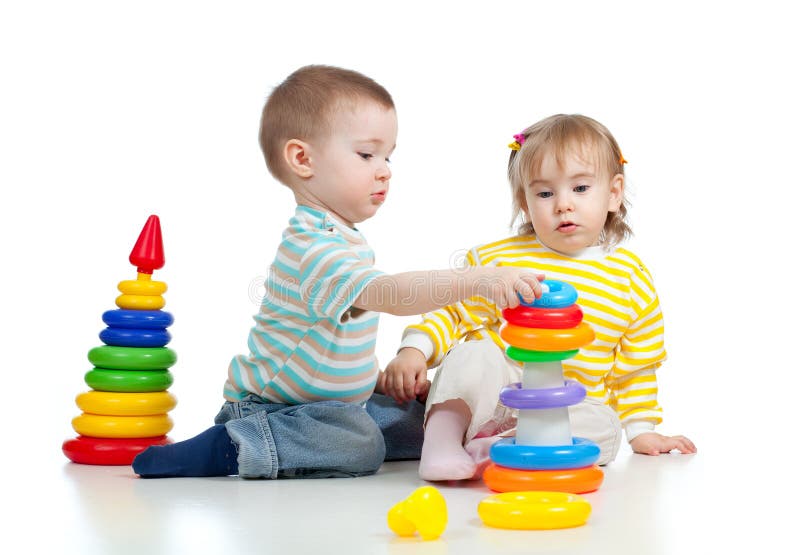 Two Little Children Playing with Color Toys Stock Image - Image of ...
