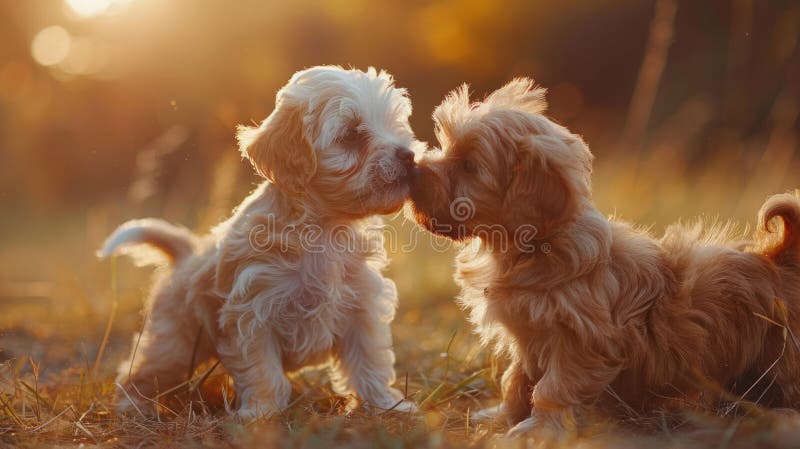 Two Little Dogs Having Fun Playing Outside Stock Photo - Image of grass ...