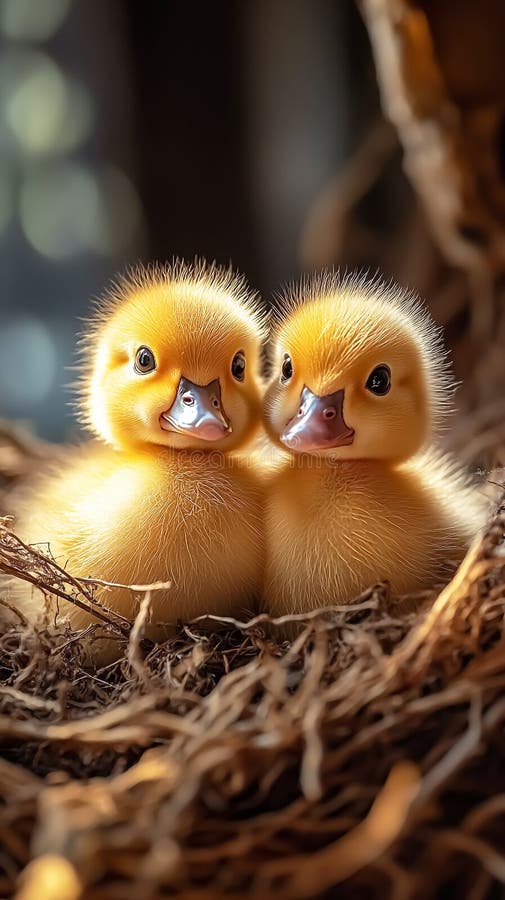 Two Little Ducklings in the Nest Stock Illustration - Illustration of ...