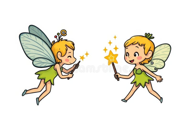 Two Little Girl Elfs on a White Background Stock Illustration ...