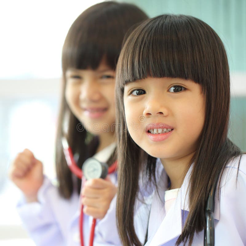 Two Little Girl Kid Doctor Dressed Stock Photo - Image of small ...