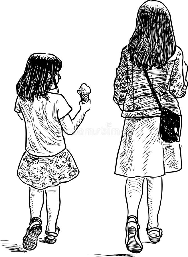 Two Little Girls Going on a Stroll Stock Vector - Illustration of ...