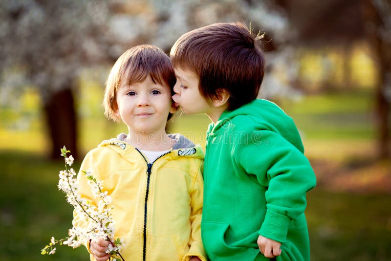 Two Little Kids in the Park, Having Fun Stock Photo - Image of spring ...
