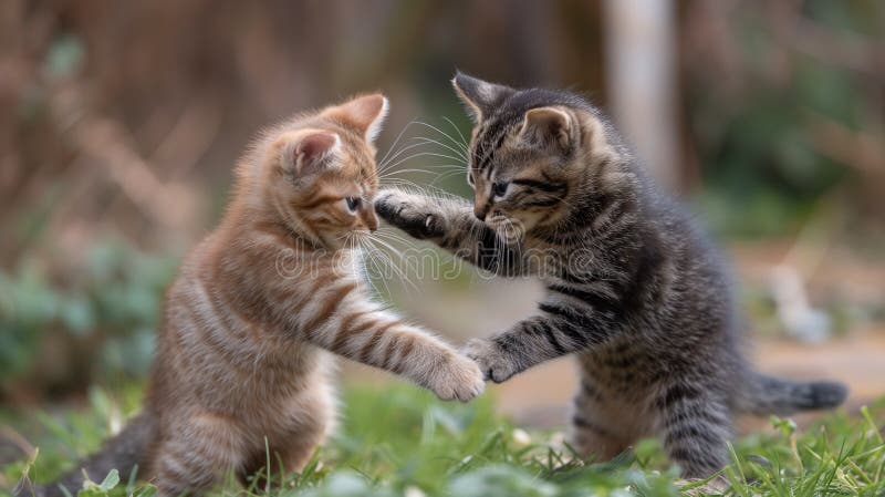 Two little kittens playing stock image. Image of animal - 303583629